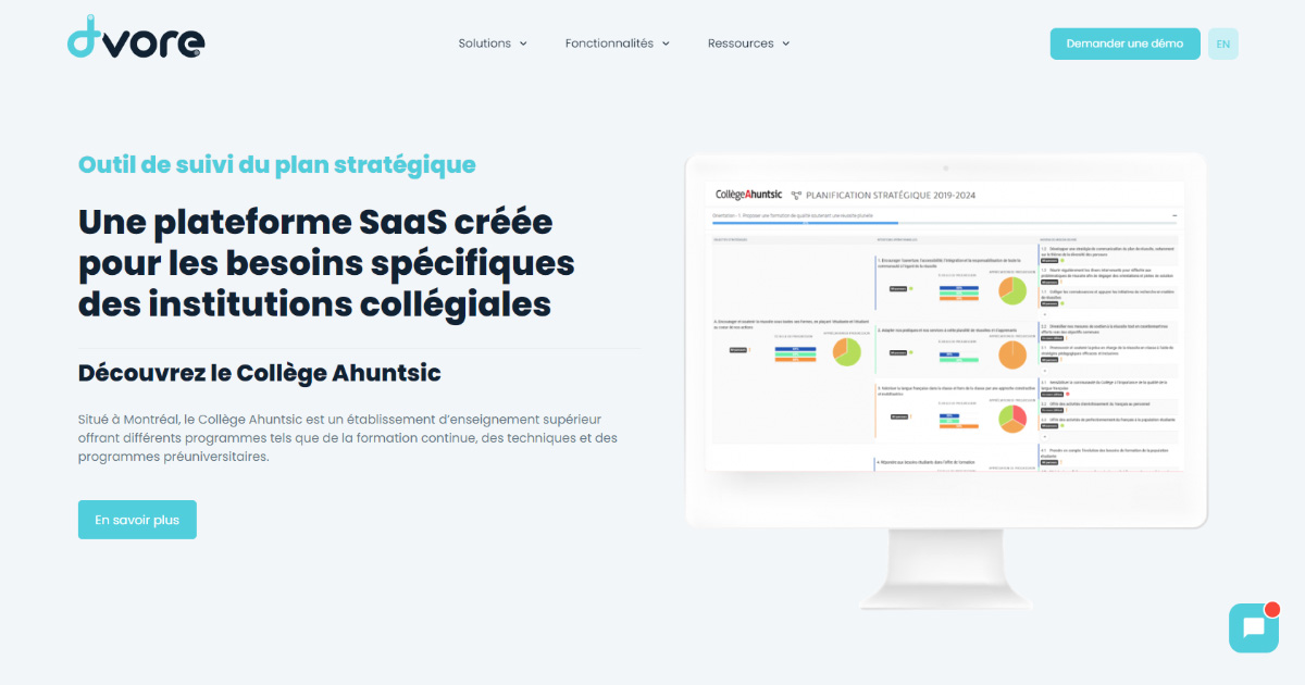 Collège Ahuntsic - Strategic plan monitoring tool | planivore