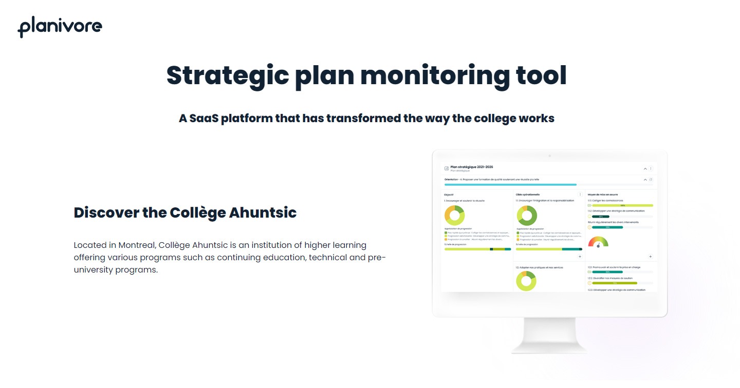 Collège Ahuntsic - Strategic plan monitoring tool | planivore